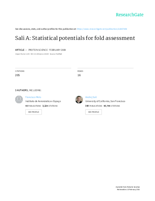 (PDF) Statistical potentials for fold assessment