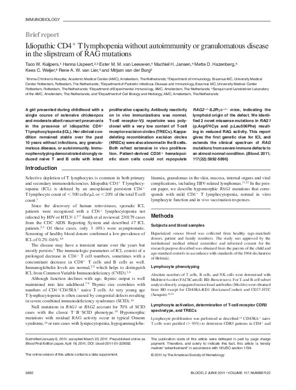(PDF) Idiopathic CD4+ T lymphopenia without autoimmunity or ...