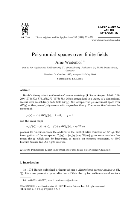 (PDF) Polynomial spaces over finite fields | Arne Winterhof - Academia.edu