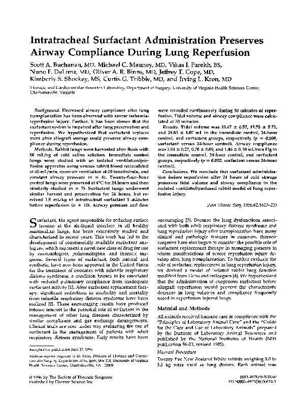 (PDF) Intratracheal Surfactant Administration Preserves Airway ...