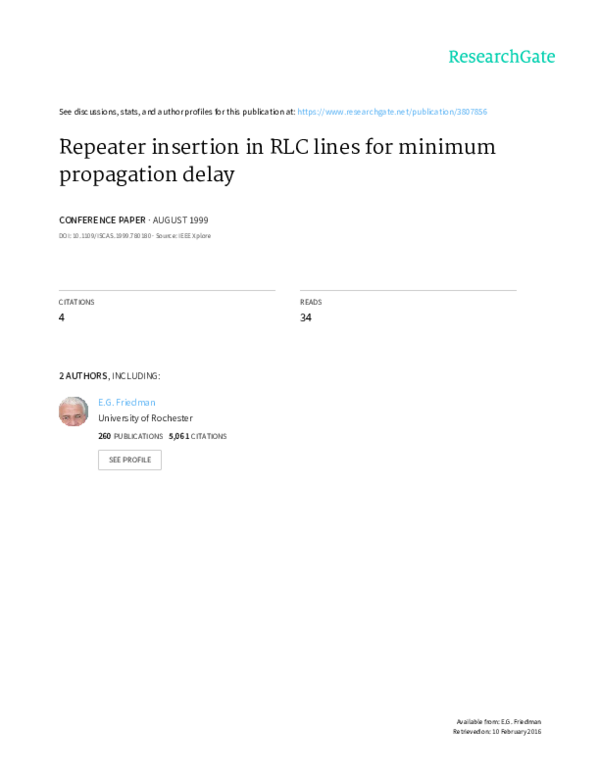 Pdf Repeater Insertion In Rlc Lines For Minimum Propagation Delay Eby Friedman