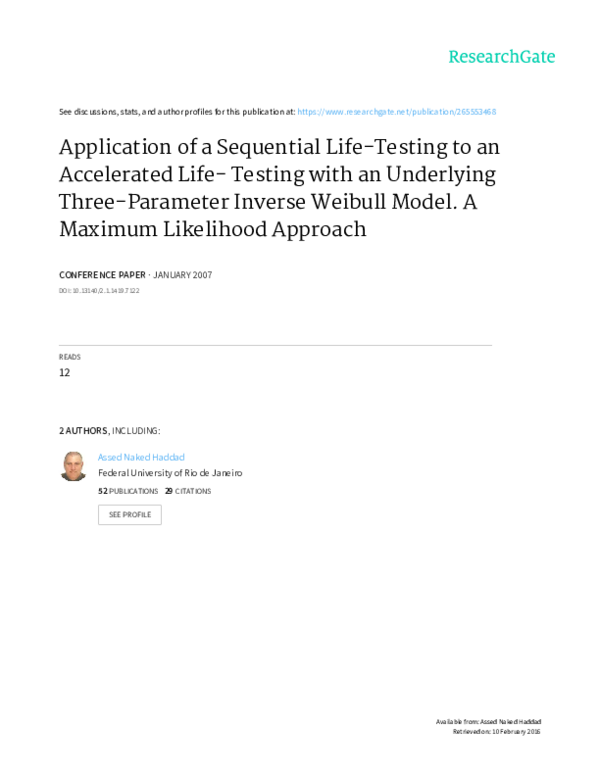 Pdf Application Of A Sequential Life Testing To An Accelerated Life Testing With An