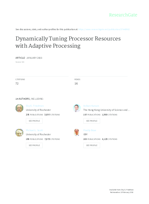 Pdf Dynamically Tuning Processor Resources With Adaptive Processing