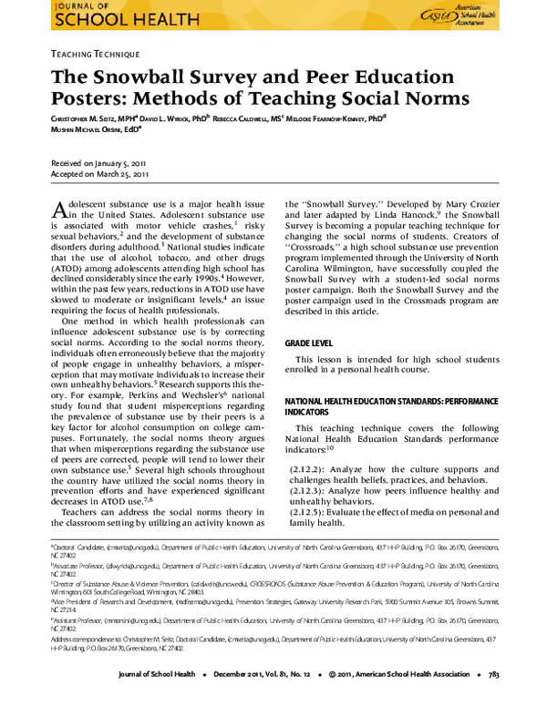 (PDF) The Snowball Survey and Peer Education Posters: Methods of ...