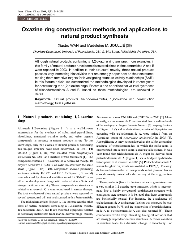 (PDF) Oxazine ring construction: methods and applications to natural ...