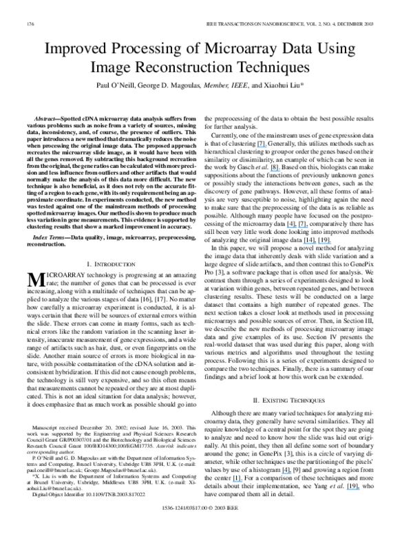 (PDF) Improved processing of microarray data using image reconstruction techniques