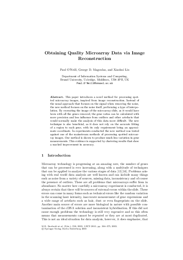 (PDF) Obtaining Quality Microarray Data via Image Reconstruction