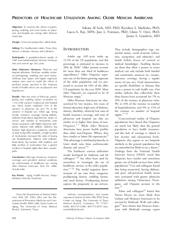 (PDF) Predictors of healthcare utilization among older Mexican Americans