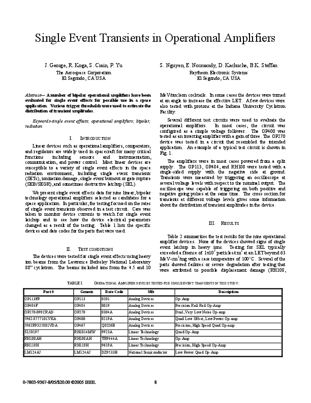 Pdf Single Event Transients In Operational Amplifiers