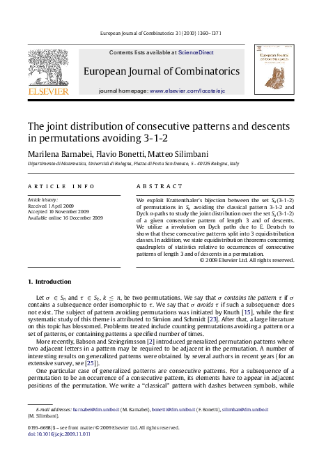 Pdf The Joint Distribution Of Consecutive Patterns And Descents In