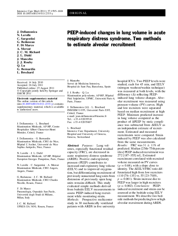 (PDF) PEEP-induced changes in lung volume in acute respiratory distress syndrome. Two methods to ...