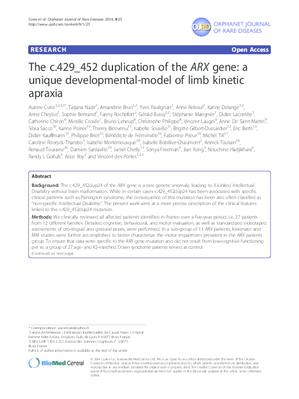 (PDF) The c.429_452 duplication of the ARX gene: a unique developmental ...