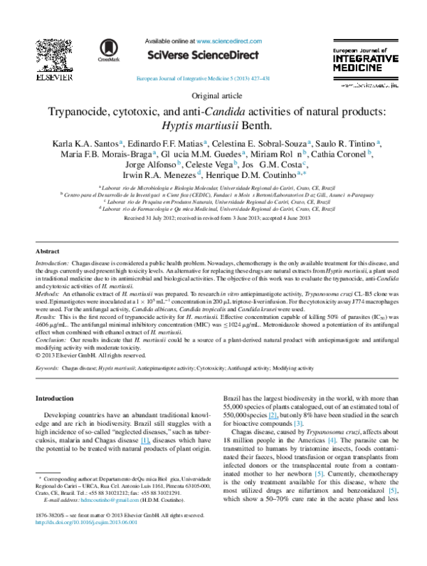 (PDF) Trypanocide, cytotoxic, and anti-Candida activities of natural ...