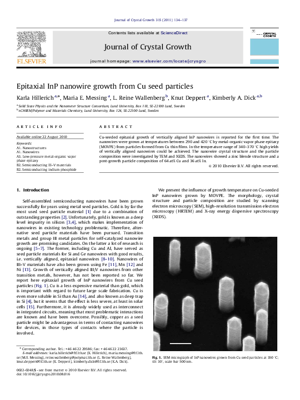 (PDF) Epitaxial InP nanowire growth from Cu seed particles