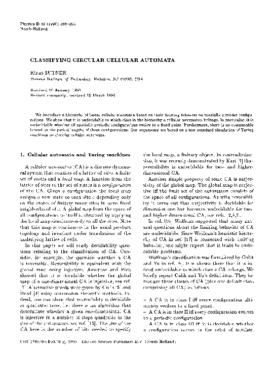 Pdf Classifying Circular Cellular Automata