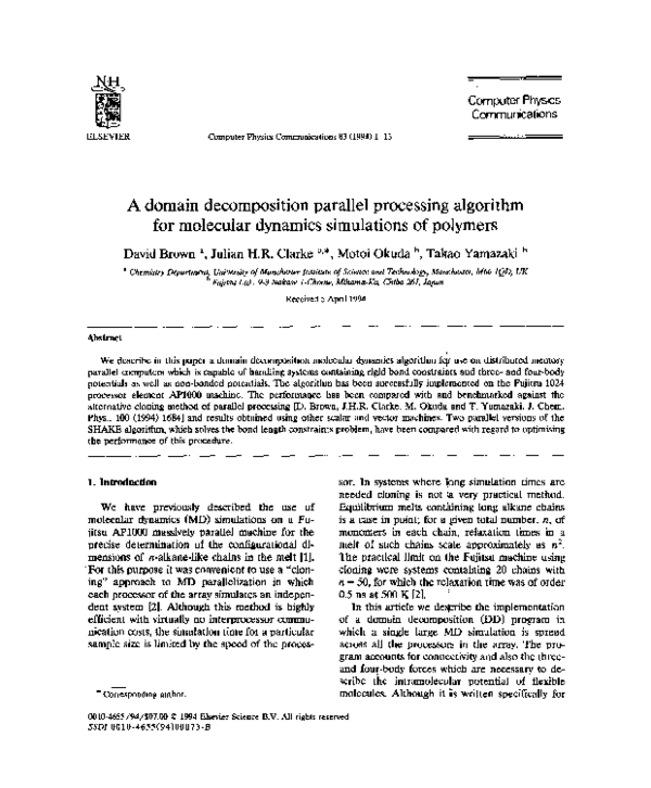 Pdf A Domain Decomposition Parallel Processing Algorithm For Molecular Dynamics Simulations Of