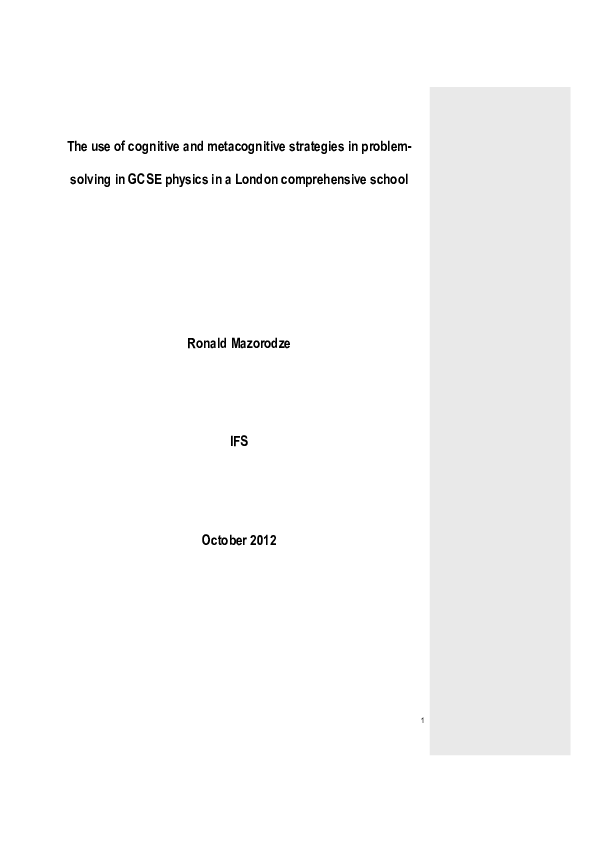 (PDF) The use of cognitive and metacognitive strategies in problem- solving in GCSE physics in a ...