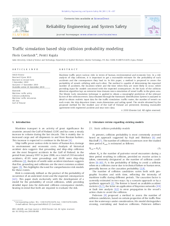 (PDF) Traffic simulation based ship collision probability modeling