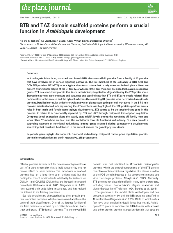 (PDF) BTB and TAZ domain scaffold proteins perform a crucial function ...