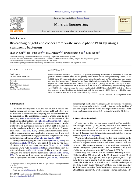 (PDF) Bioleaching of gold and copper from waste mobile phone PCBs by ...