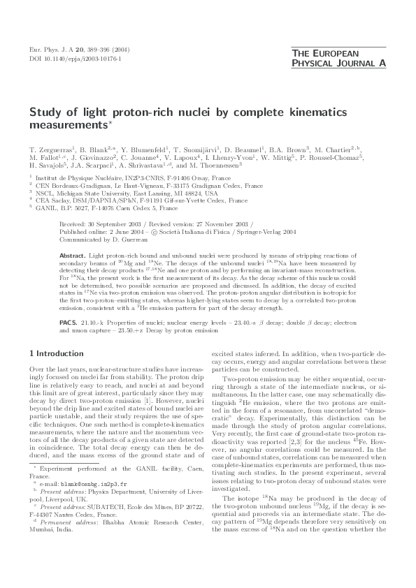 (PDF) Study of light proton-rich nuclei by complete kinematics ...