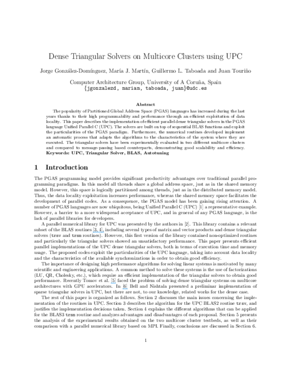 (PDF) Dense Triangular Solvers on Multicore Clusters using UPC