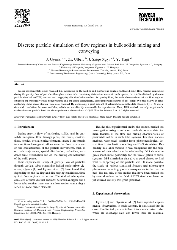 (PDF) Discrete particle simulation of flow regimes in bulk solids mixing and conveying