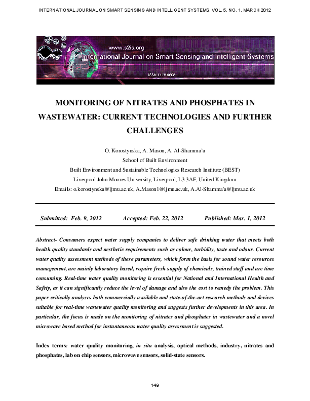 (PDF) Monitoring of nitrates and phosphates in wastewater: Current ...