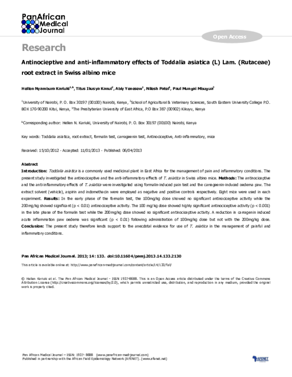 (PDF) Antinocieptive and anti-inflammatory effects of Toddalia asiatica ...
