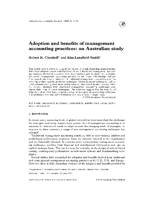 (PDF) Adoption and benefits of management accounting practices: an Australian study