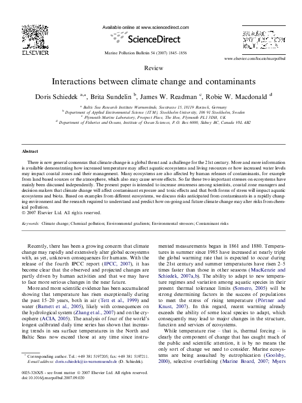 (PDF) Interactions between climate change and contaminants
