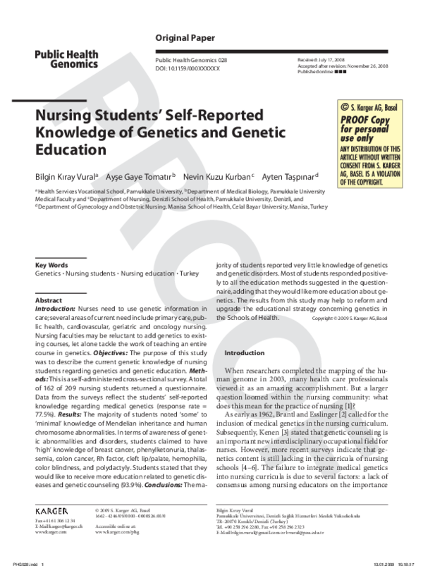 (PDF) Nursing Students’ Self-Reported Knowledge of Genetics and Genetic Education