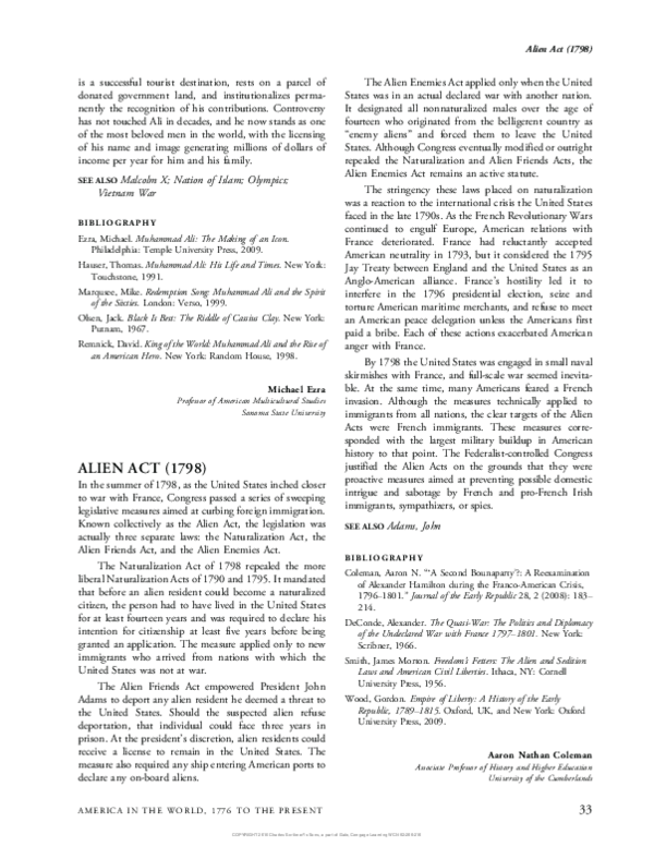 (PDF) Alien Act, 1798 in America in the World, 1776 to the Present: A ...