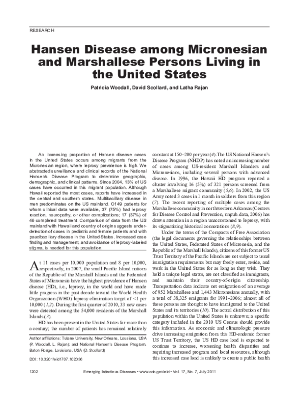 (PDF) Hansen Disease among Micronesian and Marshallese Persons Living ...