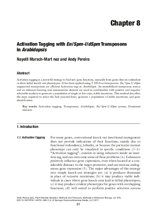 (PDF) Activation Tagging with En/Spm-I /dSpm Transposons in Arabidopsis
