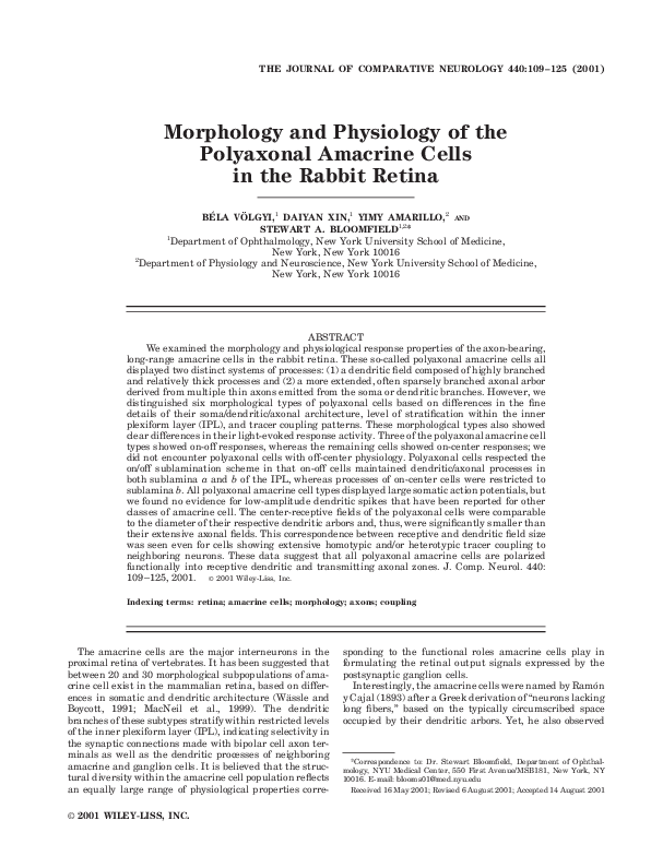 (PDF) Morphology and physiology of the polyaxonal amacrine cells in the ...