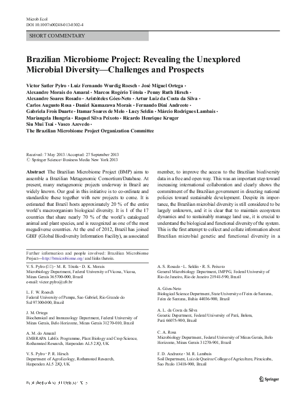 (PDF) Brazilian Microbiome Project: Revealing the Unexplored Microbial ...