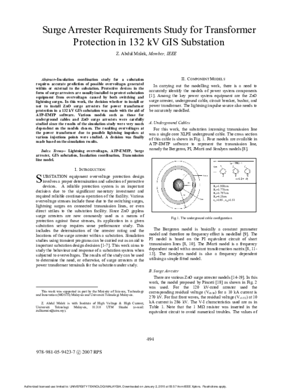 (PDF) Surge arrester requirements study for transformer protection in ...