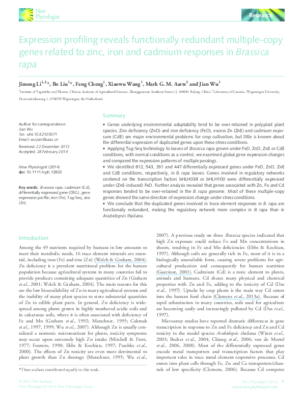 (PDF) Expression profiling reveals functionally redundant multiple-copy genes related to zinc ...