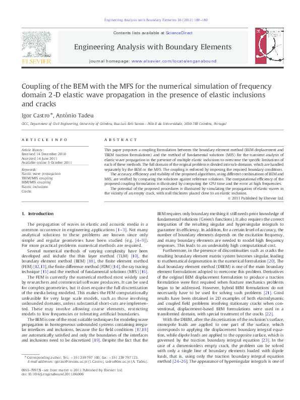 Pdf Coupling Of The Bem With The Mfs For The Numerical Simulation Of