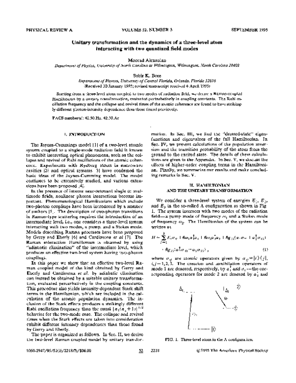 (PDF) Unitary transformation and the dynamics of a three-level atom interacting with two ...