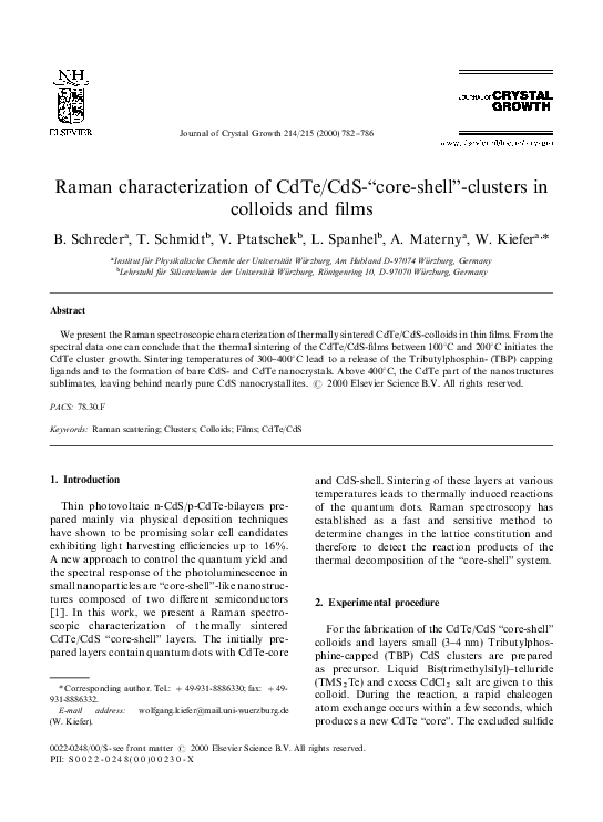 (PDF) Raman characterization of CdTe/CdS-“core-shell”-clusters in ...