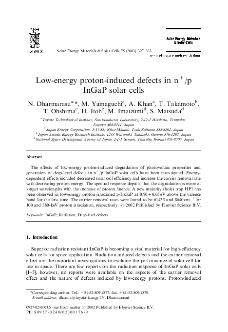 (PDF) Low-energy proton-induced defects in n/p InGaP solar cells