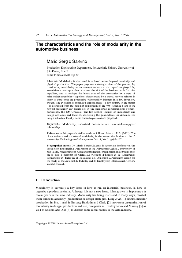 (PDF) The characteristics and the role of modularity in the automotive ...