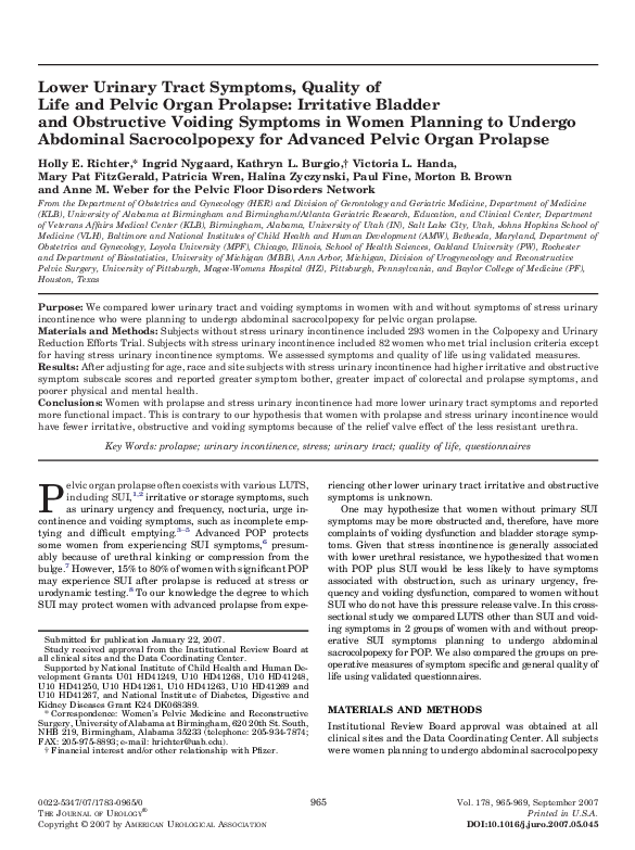 (PDF) Lower Urinary Tract Symptoms, Quality of Life and Pelvic Organ ...