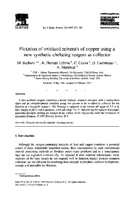 (PDF) Flotation of oxidized minerals of copper using a new synthetic ...