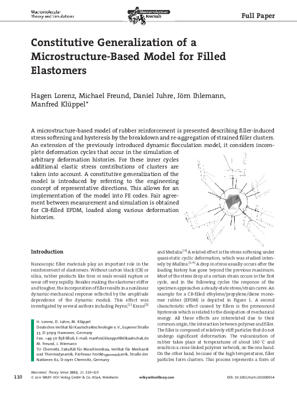 (PDF) Constitutive generalization of a microstructure-based model for filled elastomers