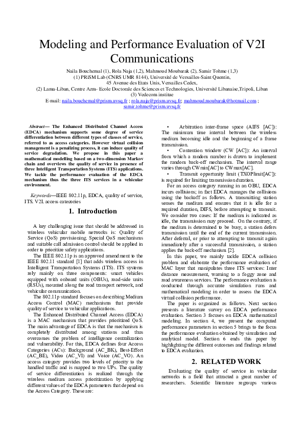 Pdf Modeling And Performance Evaluation Of V2i Communications