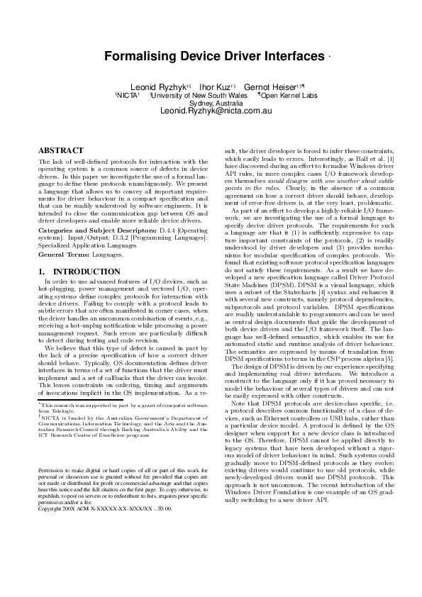 (PDF) Formalising device driver interfaces