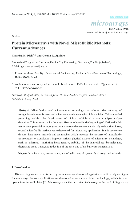 (PDF) Protein Microarrays with Novel Microfluidic Methods: Current Advances